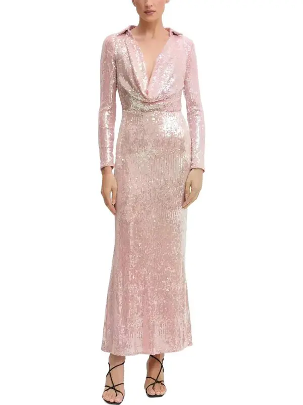Bardot Sequined Midi Dress - Pink
