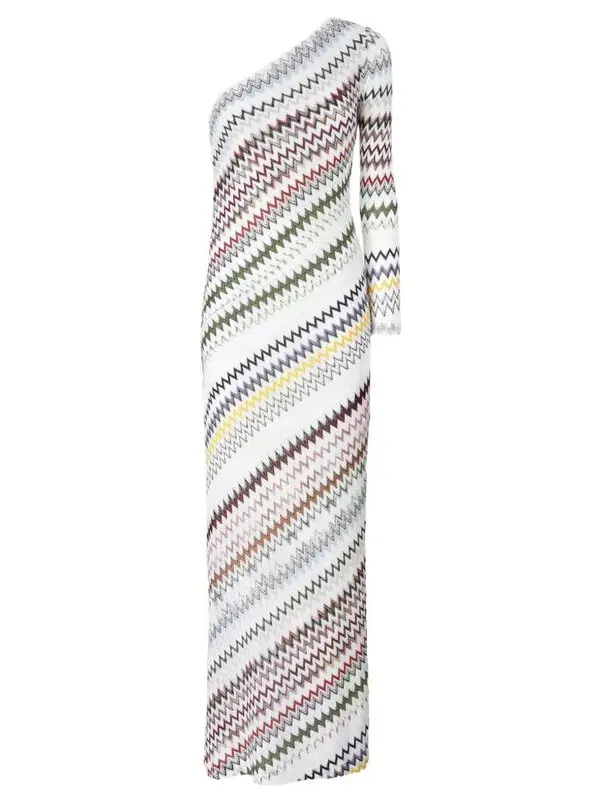 Missoni Chevron-pattern One-shoulder Maxi Dress - White