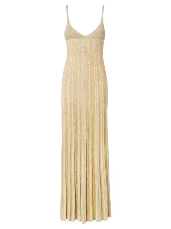 Missoni V-neck Ribbed Knit Maxi Dress - Gold