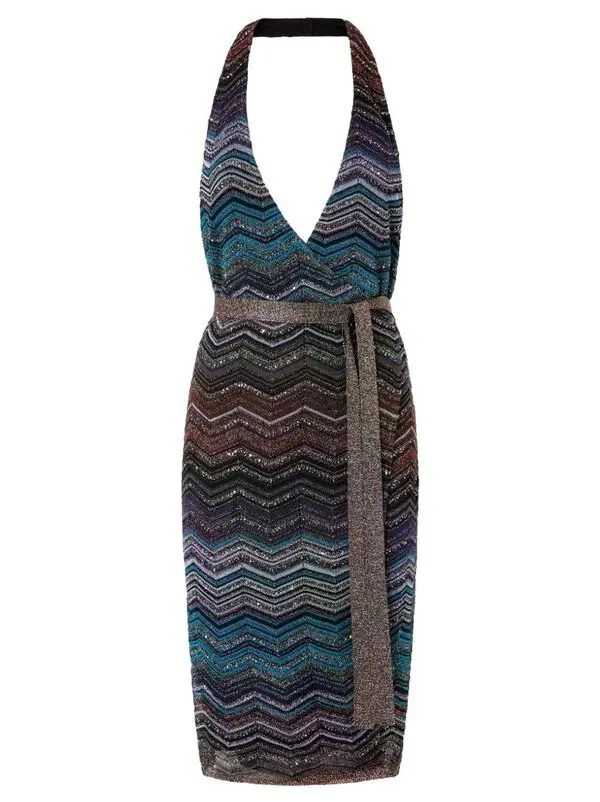 Missoni Halterneck Chevron-pattern Midi Dress - Blue