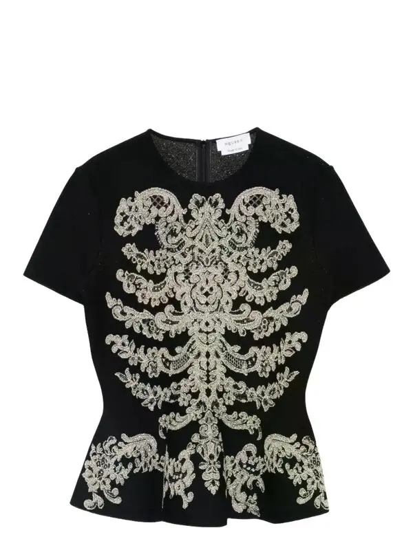 Alexander McQueen Jacquard Peplum Hem T-shirt - Black