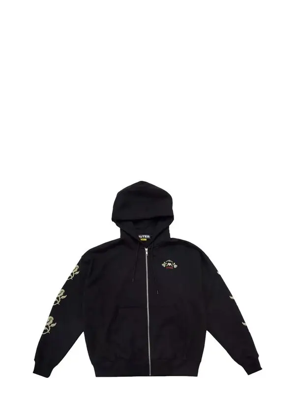 IUTER Floral Embroidered Zip-up Hoodie - Black