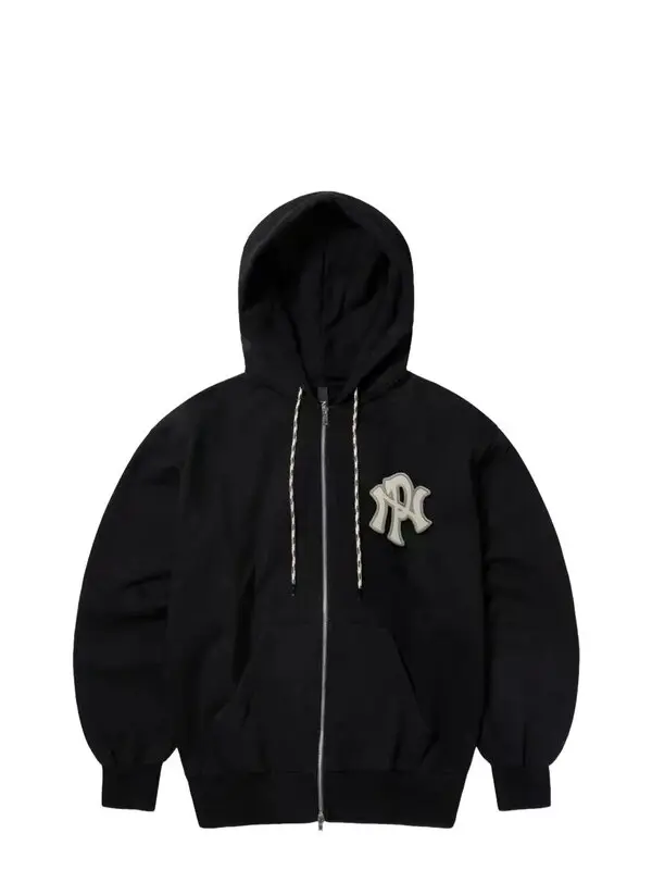 NO PROBLEMO Embroidered Zip Hooded Sweatshirt - Black