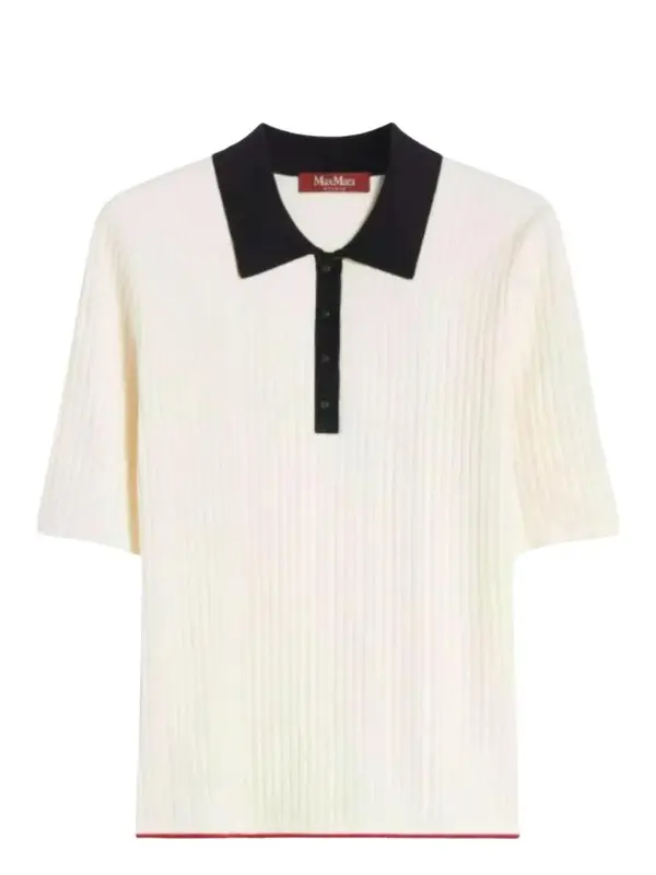 Max Mara Button Ribbed Polo Top - Neutrals