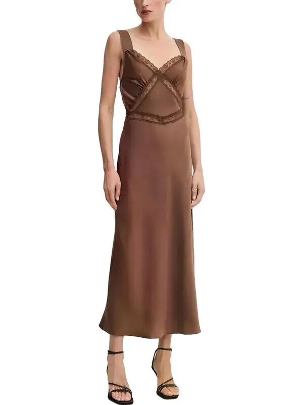 Bardot Lace-trim Midi Dress - Brown