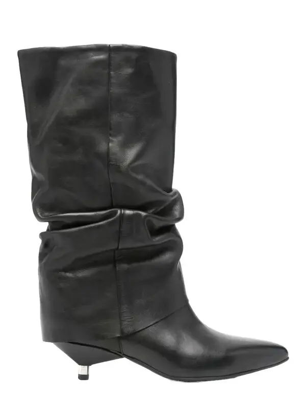 METISSE Pointed Leather Boots - Black