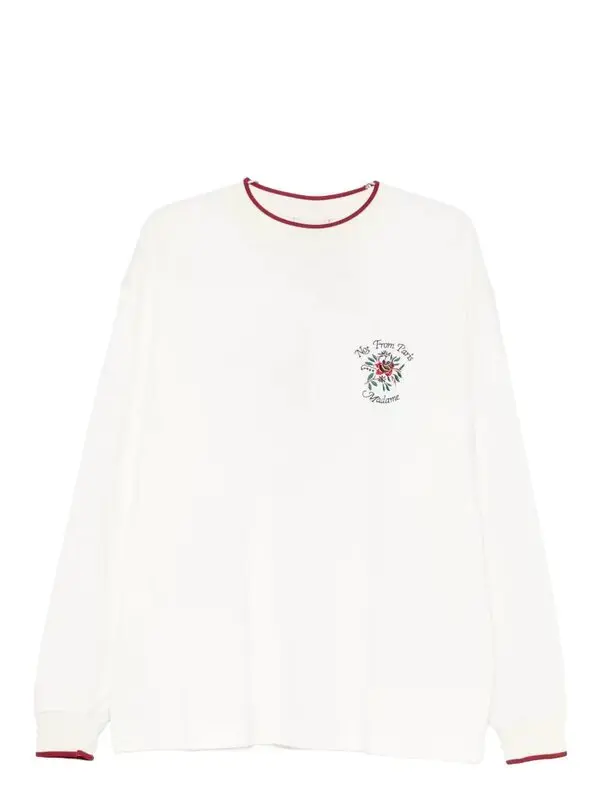 Drole De Monsieur Rose Floral-embroidery Long-sleeve T-shirt - White