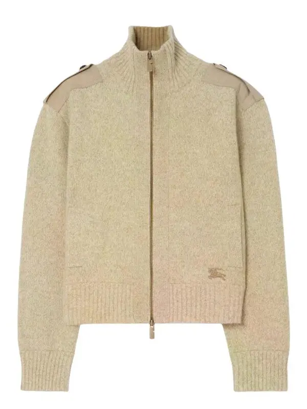 Burberry Funnel-neck Embroidered Cardigan - Neutrals