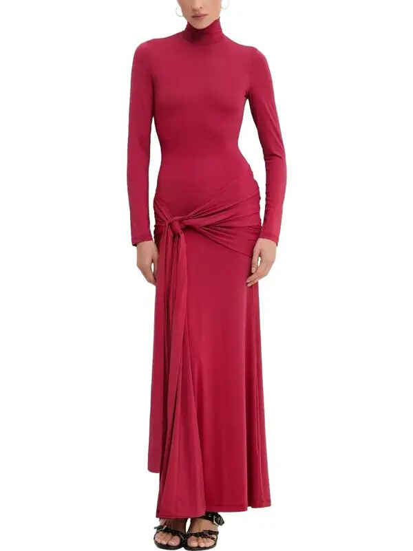 Bardot Knotted Roll-neck Maxi Dress - Red