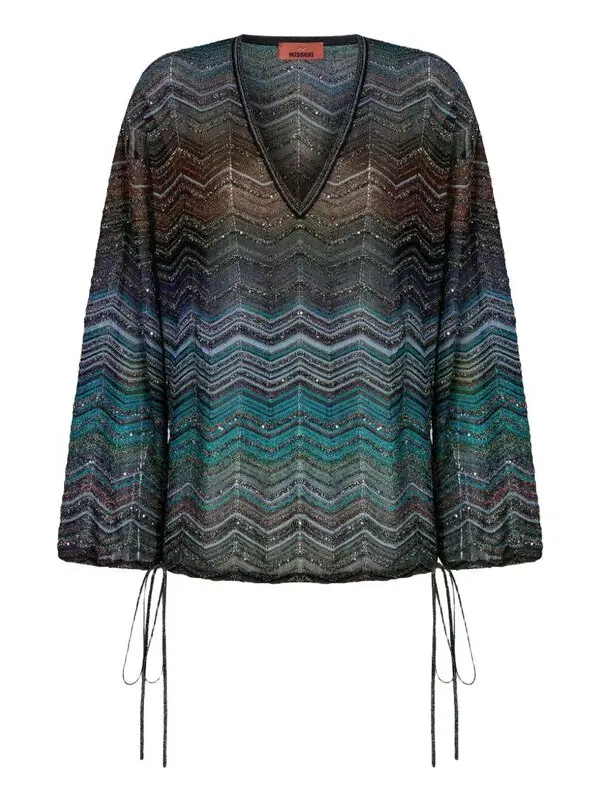 Missoni Chevron-pattern Tie-detail Blouse - Brown