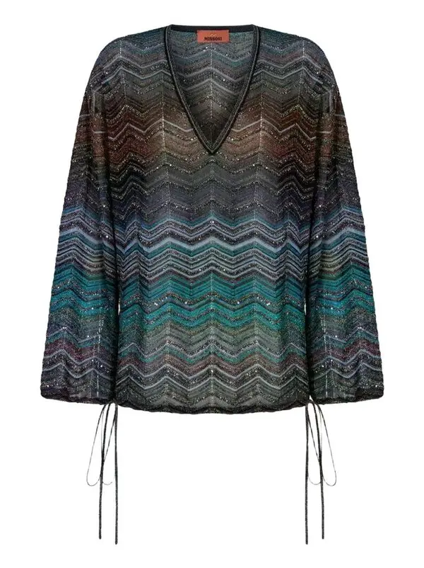 Missoni Chevron-pattern Tie-detail Blouse - Brown