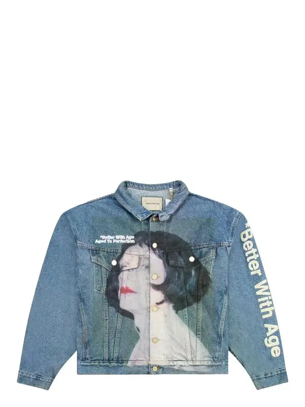 BETTER WITH AGE Graphic Denim Jacket - Blue