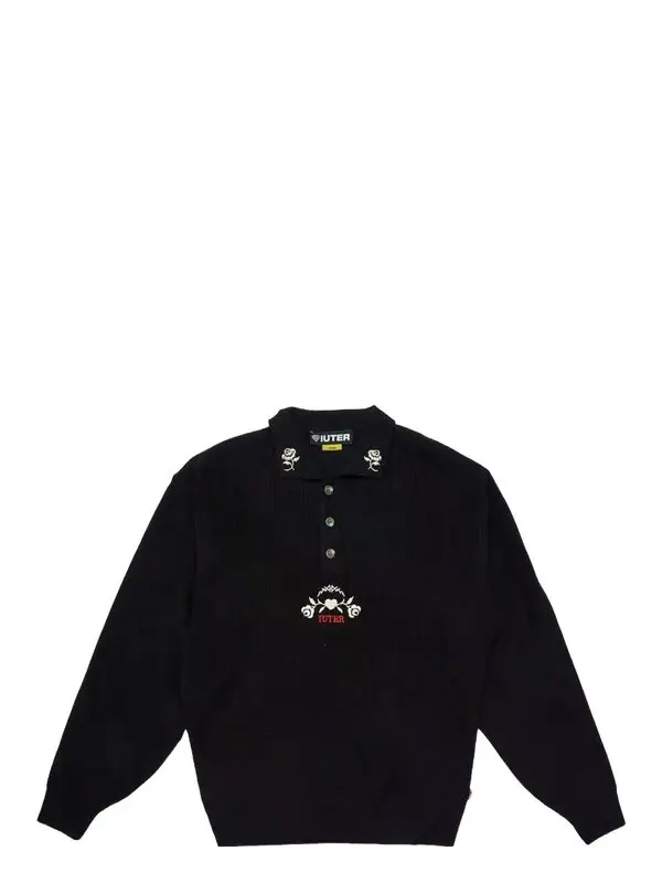 IUTER Floral-embroidered Polo Shirt - Black