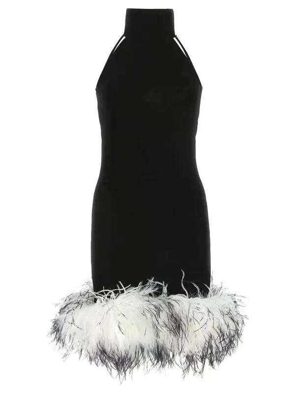 VERGUENZA Mini Dress With Feather Detailing - Black