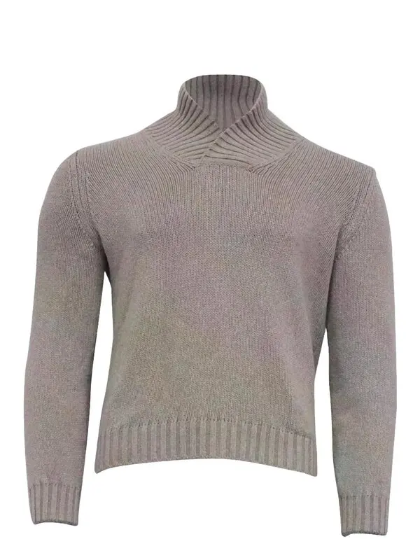 Brunello Cucinelli Cotton Shawl-collar Ribbed Sweater - Grey