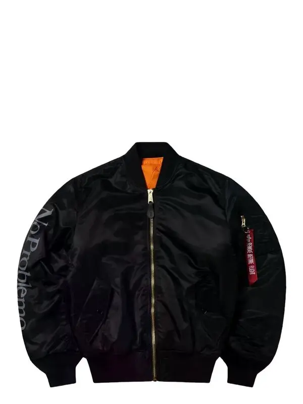 NO PROBLEMO X Alpha Industries No War Ma-1 Zip Print Jacket - Black