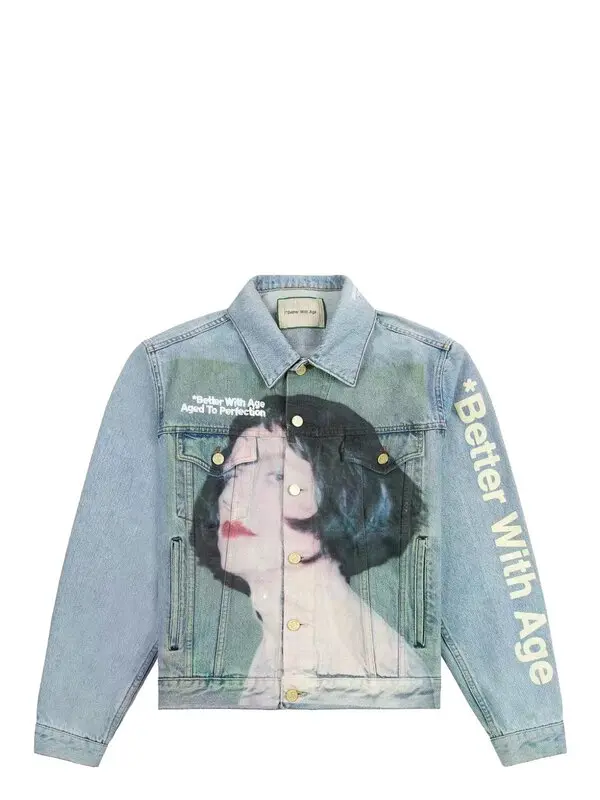 BETTER WITH AGE Graphic-print Denim Jacket - Blue