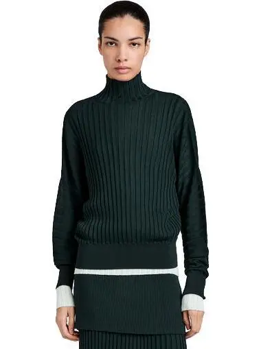 Proenza Schouler Luiza Ribbed Knit Turtleneck Sweater - Bottle Green