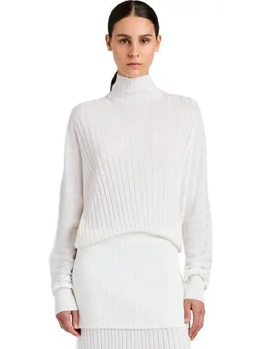 Proenza Schouler Luiza Ribbed Knit Turtleneck Sweater - White
