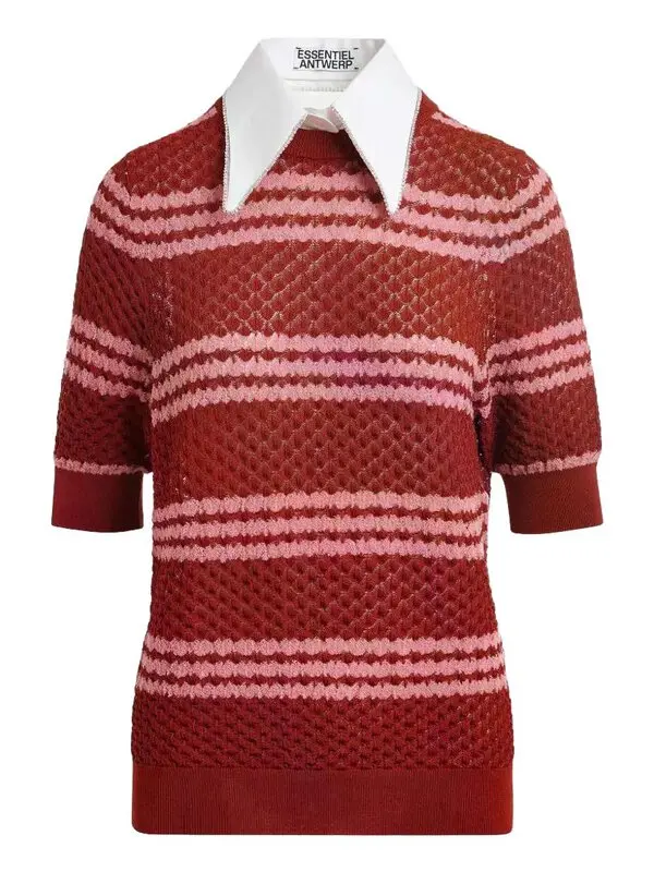 Essentiel Antwerp Striped T-shirt With Embellished Collar - Brown