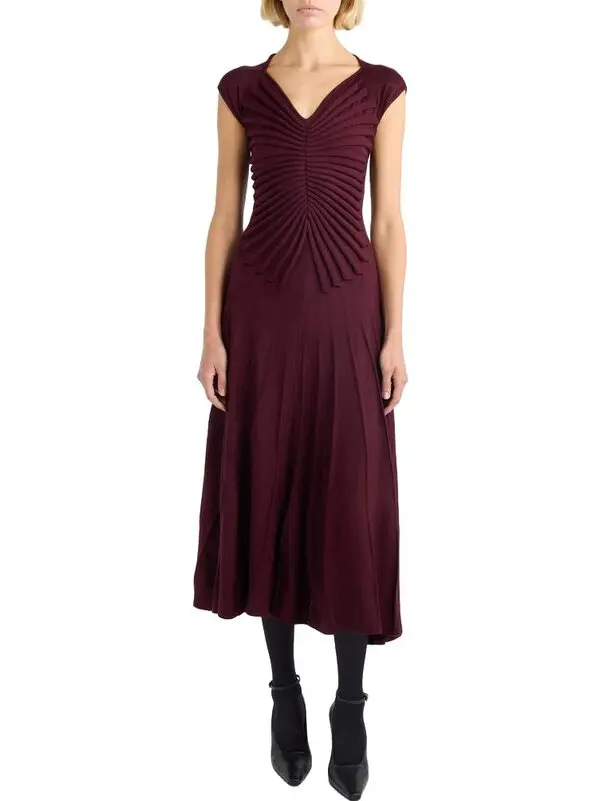 Alaïa Sculpted Virgin Wool Sweater Dress - Burgundy