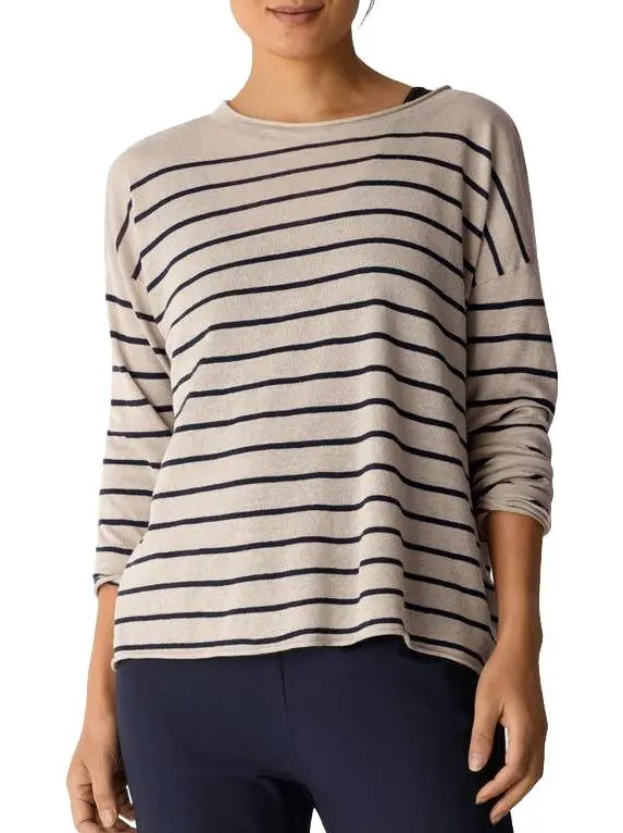 Eileen Fisher Organic Linen And Cotton Crewneck Relaxed Sweater - Ink