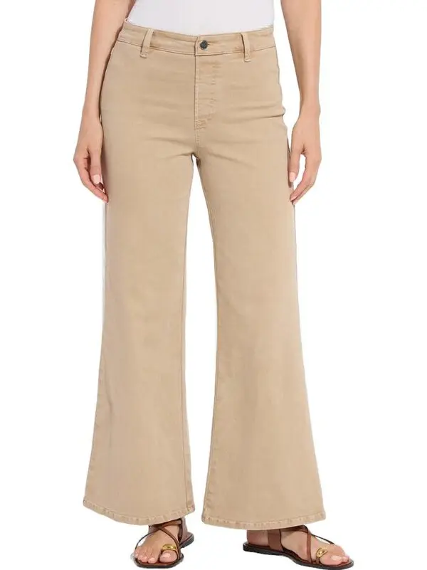 Lyssé Iris Flat Front Wide Leg Jeans - Asutex Desert Khaki