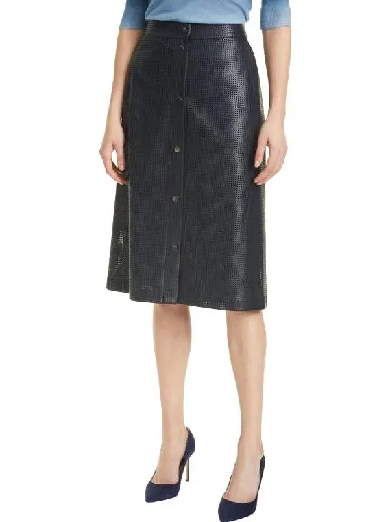 BOSS Vefy Perforated Faux Leather A-line Skirt - Midnight