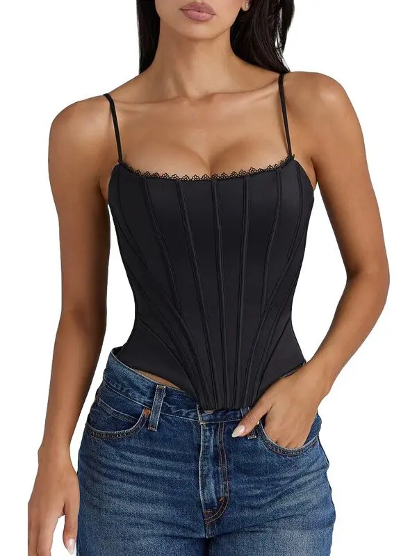 House Of Cb Cadie Satin Corset Top - Black