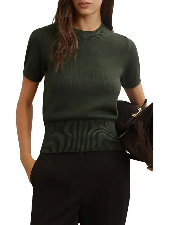 REISS Anita Short Sleeve Sweater - Khaki Green