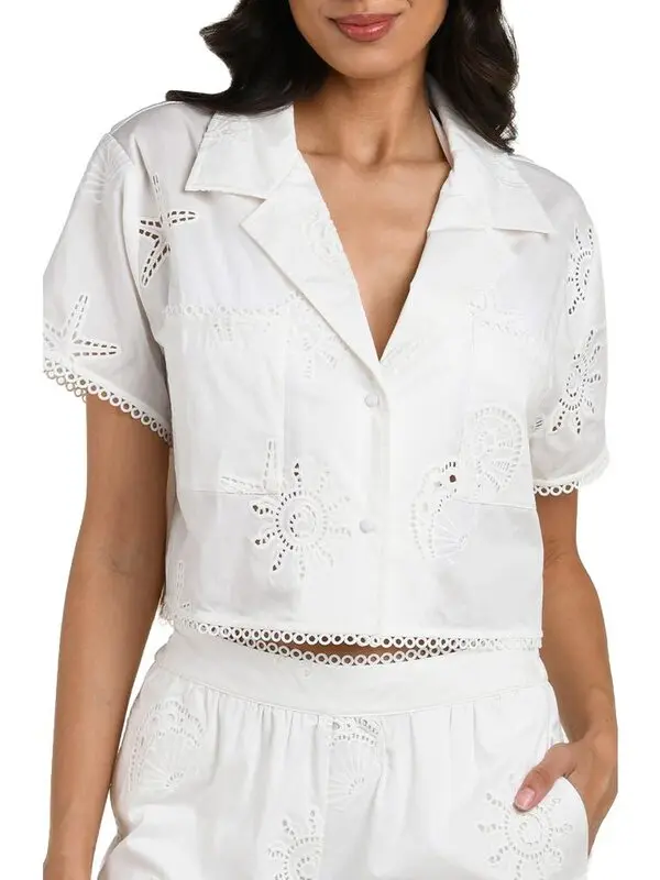 La Blanca Bayside Crop Cotton Cover-up Shirt - White