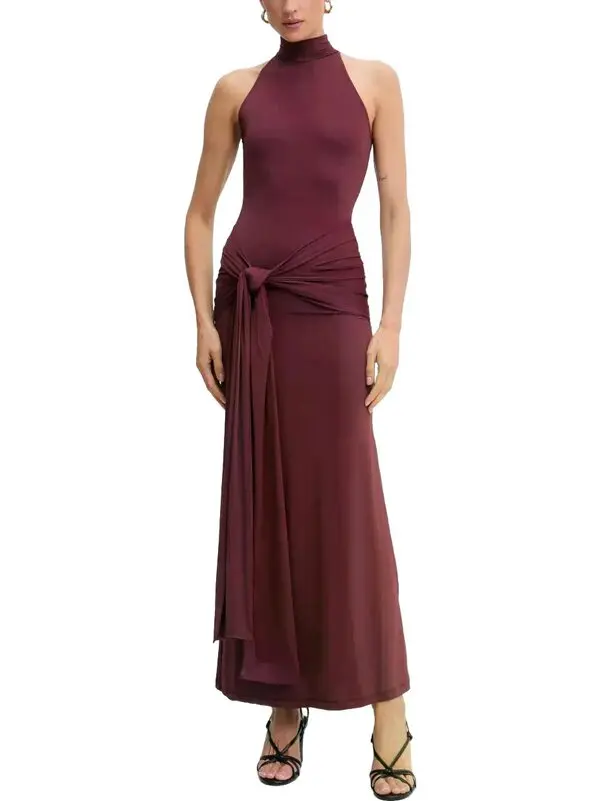 Bardot Knot-detail Maxi Dress - Red