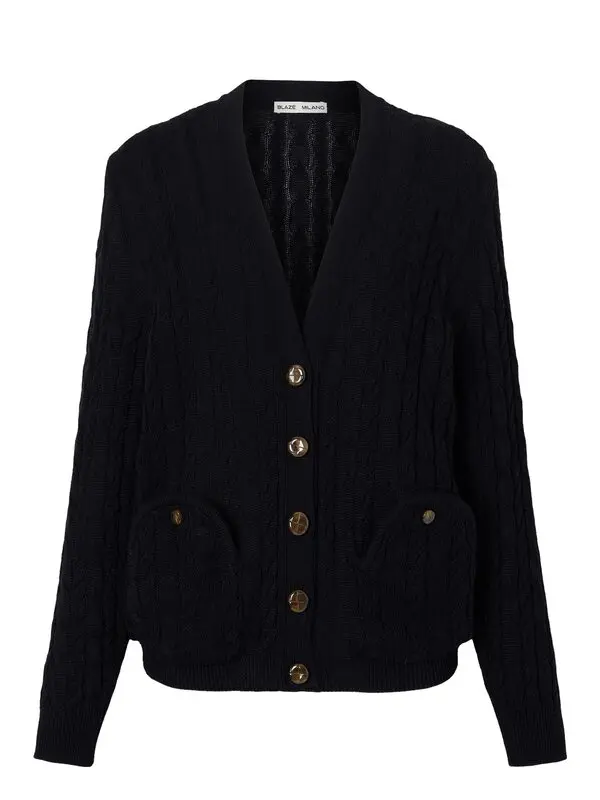 BLAZÉ MILANO Ket Cable-knit Cotton Cardigan - Black