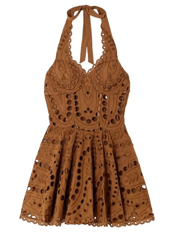 Charo Ruiz Ibiza Sandlight Broderie Anglaise Mini Dress - Brown