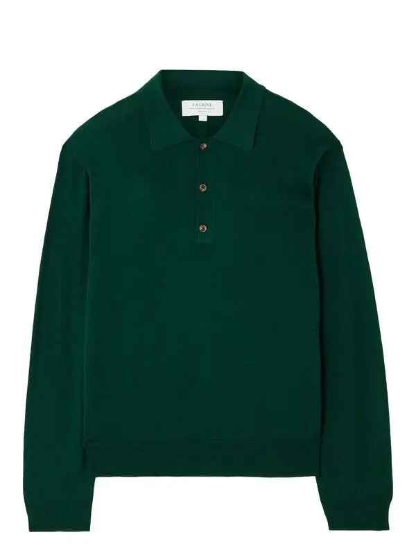 LA LIGNE Ben Oversized Silk, Wool, And Cashmere-blend Polo Sweater - Green