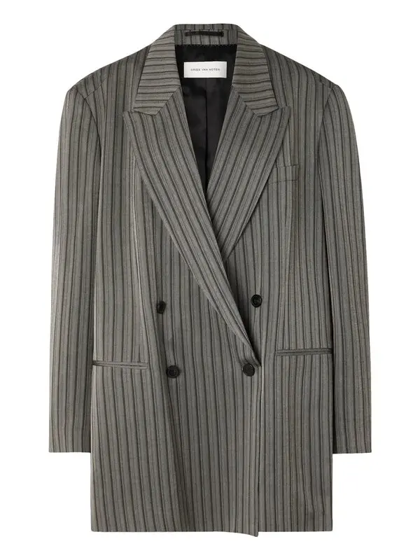 Dries Van Noten Oversized Double-breasted Striped Twill Blazer - Gray
