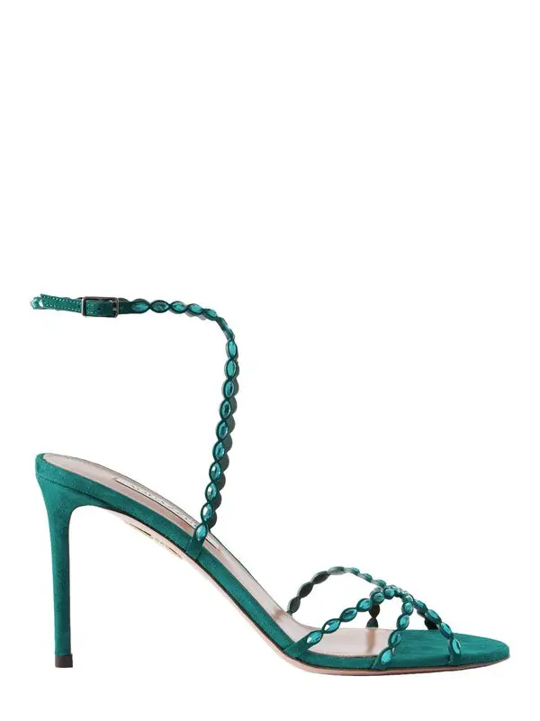 AQUAZZURA Love Struck 85 Crystal-embellished Suede Sandals - Green