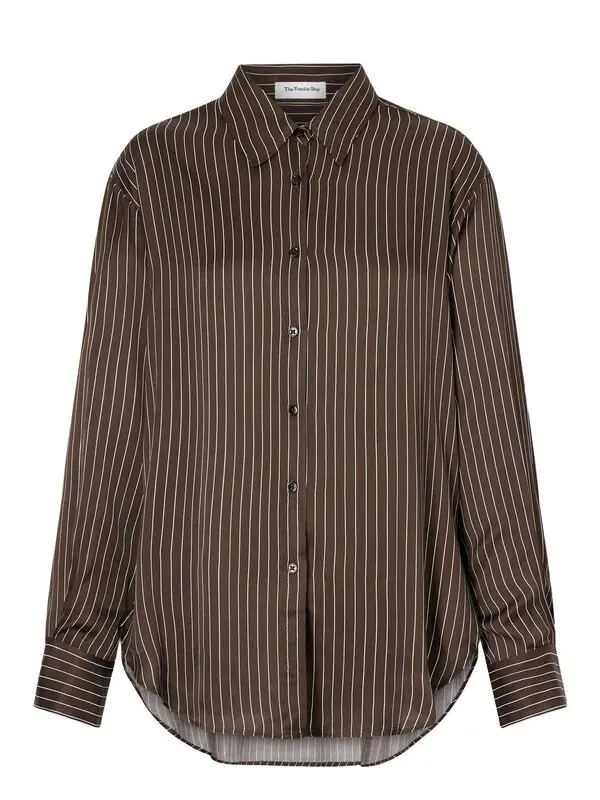 THE FRANKIE SHOP Peri Striped Satin Shirt - Brown