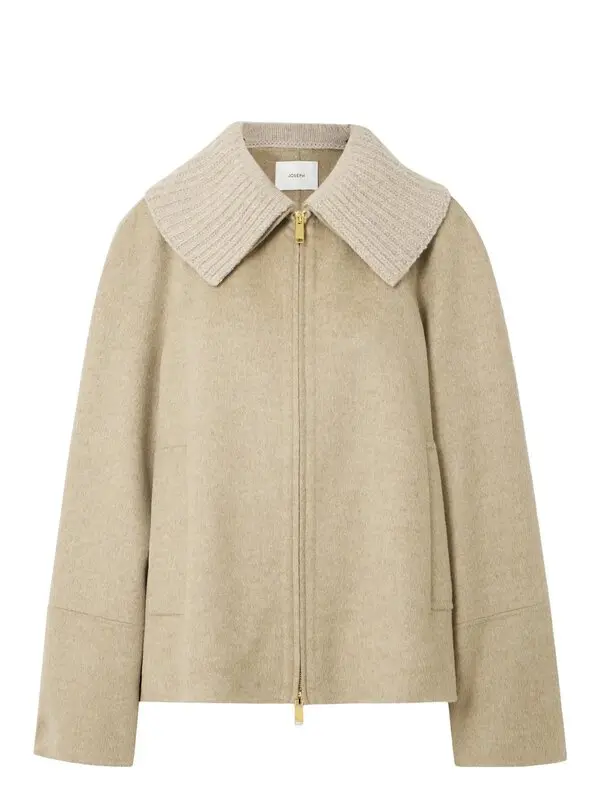 JOSEPH Ribbed-knit Trimmed Wool And Cashmere-blend Jacket - Neutrals