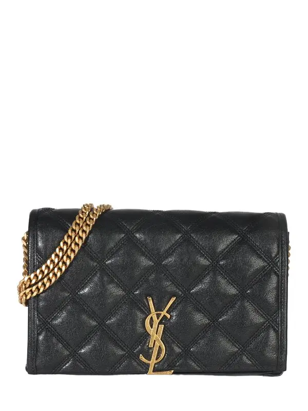 Saint Laurent Quilted Lambskin Mini Becky Chain Bag - Black