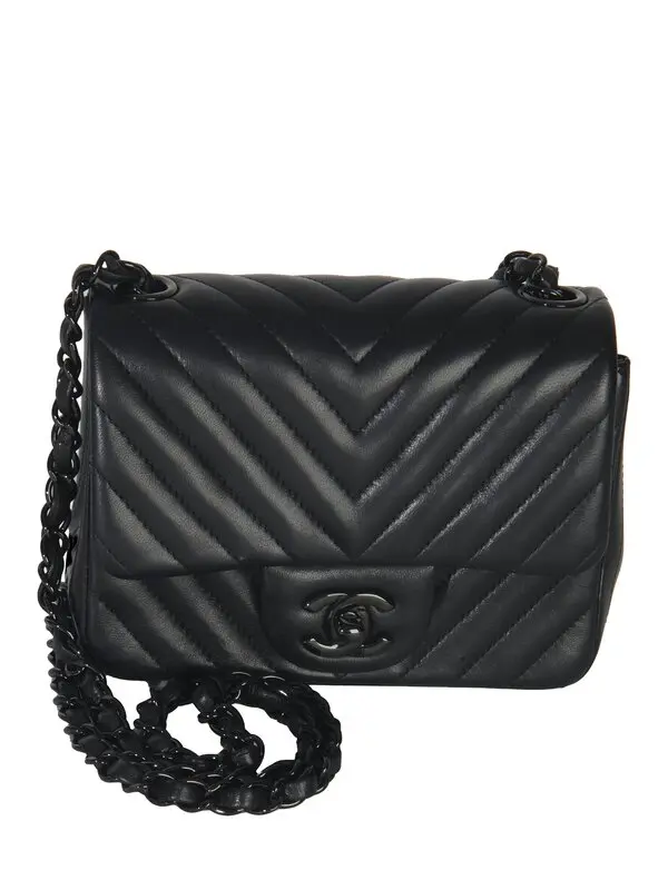 Chanel So Chevron Lambskin Square Flap Bag - Black