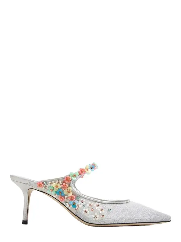 JIMMY CHOO Floral Appliqué Mules - White