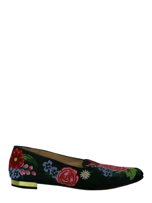 CHARLOTTE OLYMPIA Floral-embroidered Loafers - Green