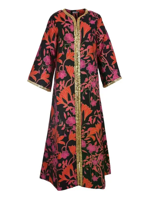 BARUNI Aziza Abaya Floral Coat - Black