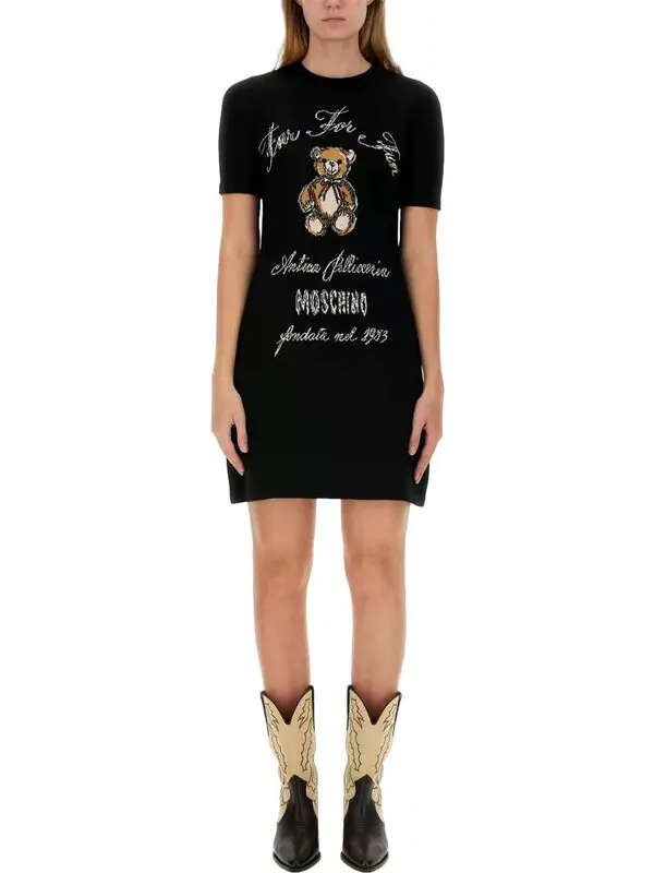 Moschino Teddy-graphic Mini Dress - Black