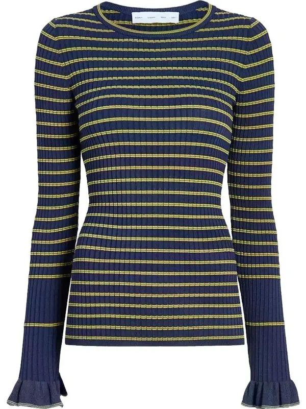 Proenza Schouler White Label Yasmine Striped Ruffled Sweater - Blue