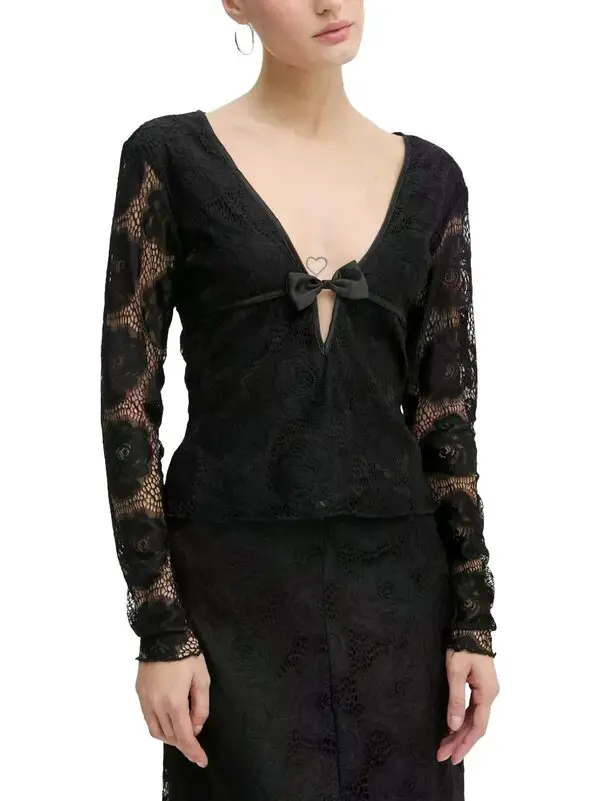 RÉSUMÉ Lace-sleeves V-neck Top - Black