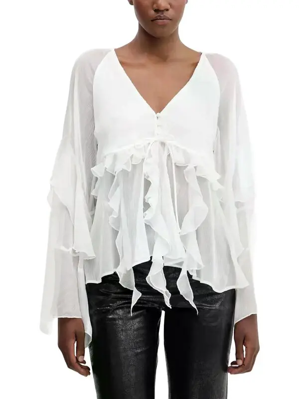 Bardot Ruffled V-neck Top - White