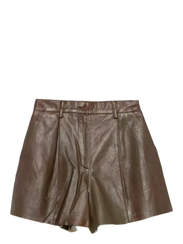 P.a.r.o.s.h Pleated Leather Shorts - Brown