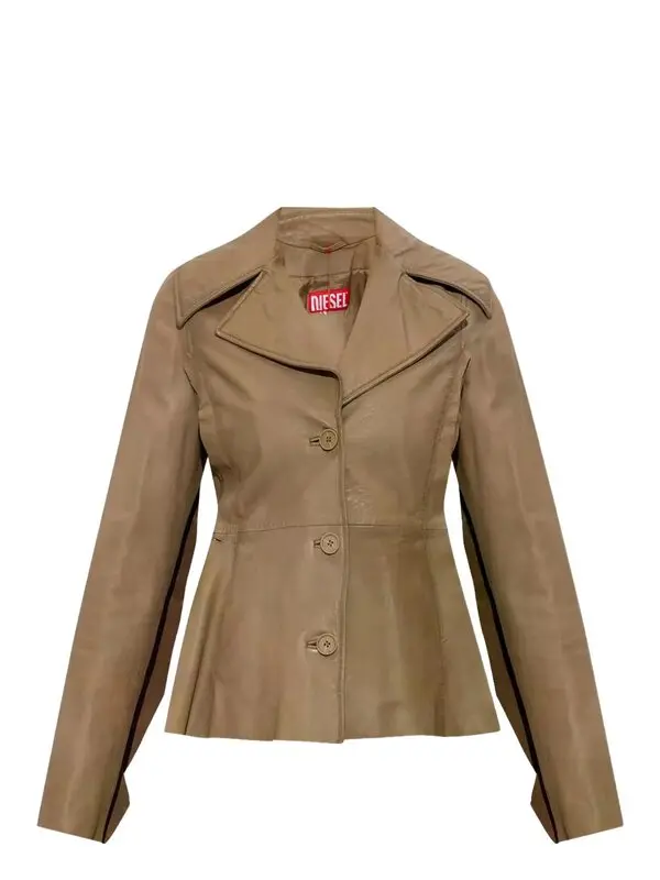 DIESEL® Button-fastening Flared Leather Jacket - Neutrals